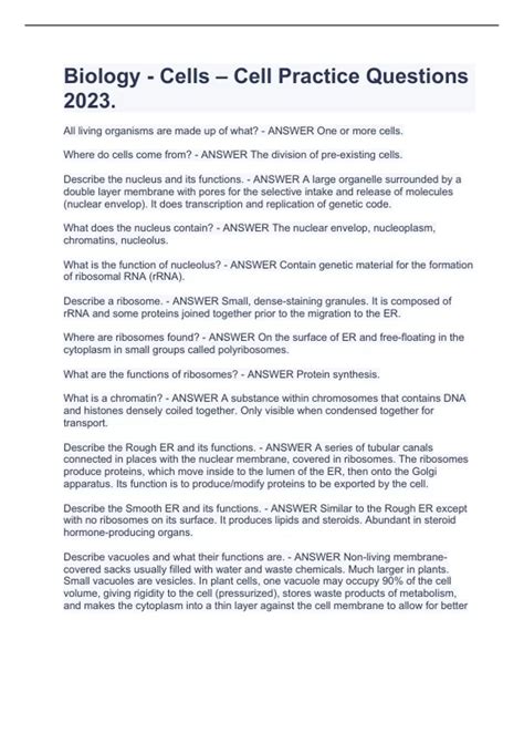 Biology Cells Cell Practice Questions 2023 Bio Cell Stuvia Us