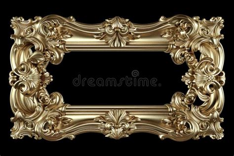 Elegant Vintage Golden Rectangular Picture Frame With Oriental Design For Web Display Rendering