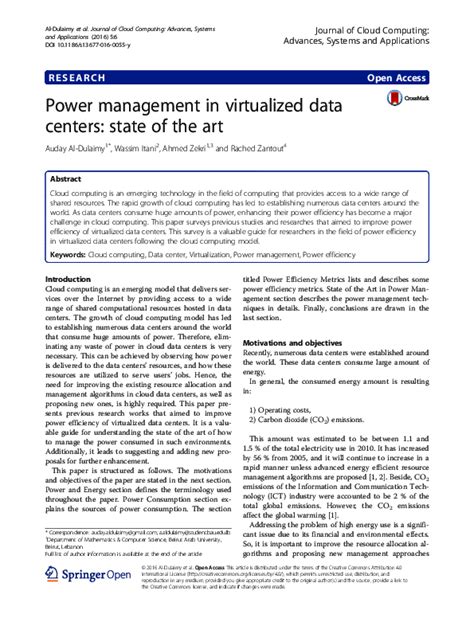 Pdf Power Management In Virtualized Data Centers State Of The Art