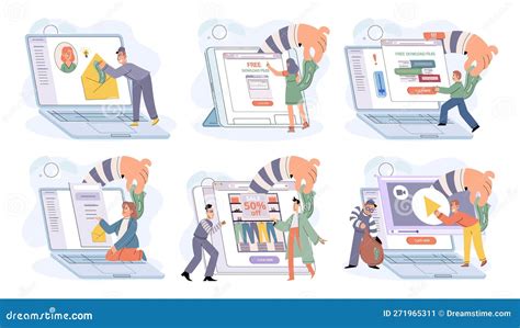 Hacker Activity Big Set Hacking Computer Phishing Account Cyber Attack On Personal Data Stock