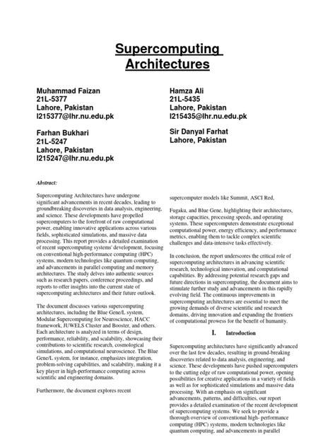 Advancements In Supercomputing Architectures Pdf Supercomputer Central Processing Unit