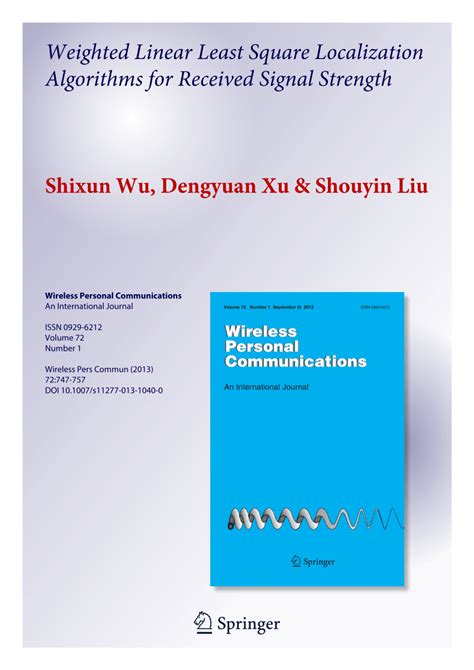 Pdf Weighted Linear Least Square Localization Algorithms For Received