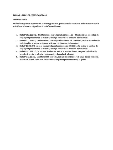 Tarea Subneting Redes De Computadoras Pdf