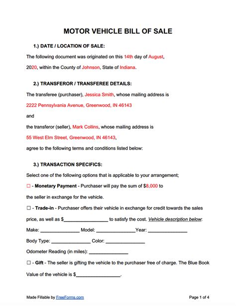 Free Printable Motor Vehicle Bill Of Sale Prntbl