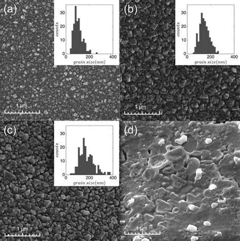 Feg Sem Pictures Of The Surface And Grain Size Histograms Taken At 10