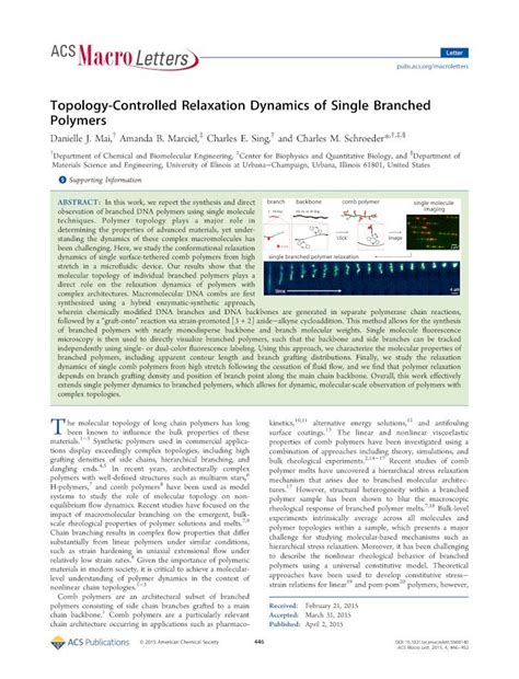 Pdf Topology Controlled Relaxation Dynamics Of Single Branched