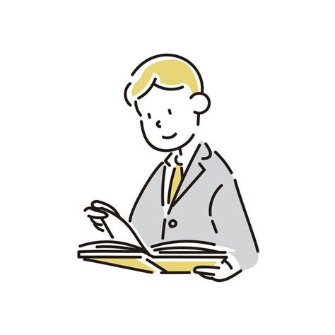 本を読むビジネスマンのイラスト男性