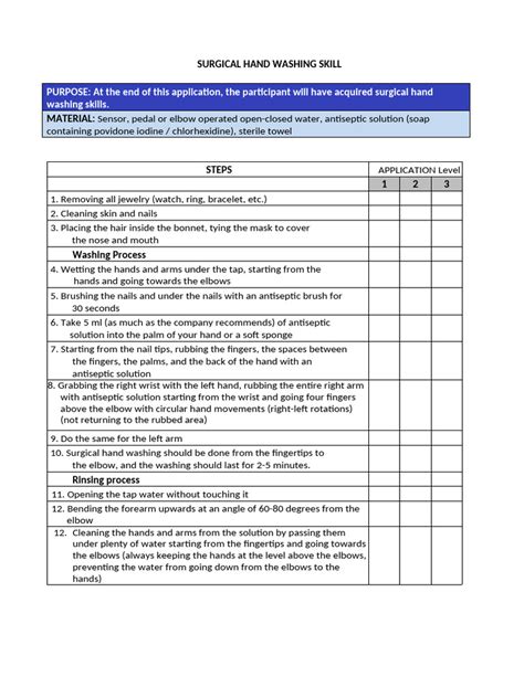 Surgical Hand Washing Skill Pdf Hand Washing Hand
