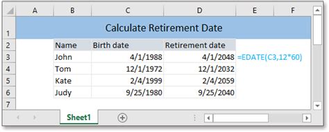 Excel Formula Calculate Retirement Date