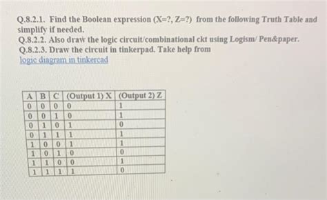 solved q 8 2 1 find the boolean expression x z from