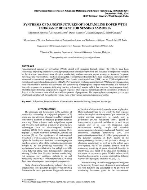 Pdf Synthesis Of Nanostructures Of Polyaniline Doped With Inorganic Dopant For Sensing Ammonia