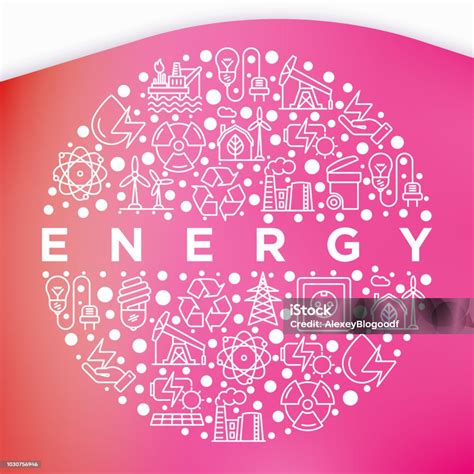 얇은 선 아이콘 원에 에너지 개념 공장 석유 플랫폼 수력 풍력 에너지 전원 소켓 방사능 쓰레기 재활용 석유 장비 벡터 일러스트 레이 션 인쇄 미디어 서식 파일 연료 및 전력