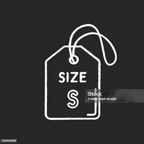 검은 색 배경에 작은 크기 라벨 분필 흰색 아이콘 의류 매개 변수 설명 작은 사람과 어린이 의류에 대한 S 문자와 정보 태그 격리된 벡터 칠판 그림 0명에 대한 스톡 벡터