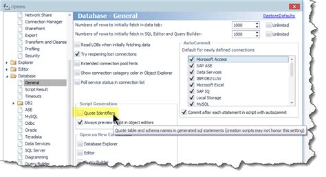 Sync Script Allow Adding Double Quotes Around Table And Column Names