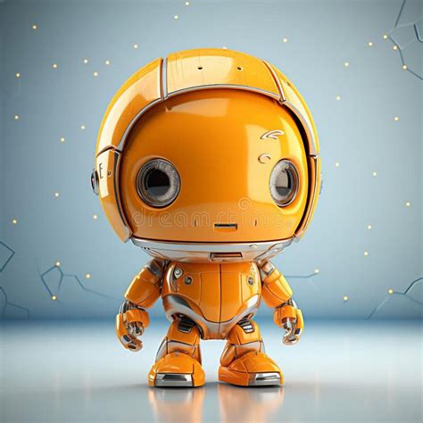 Cosmic Tangerine Grid Bot Cute Orange Robot On Grey Background Stock Illustration