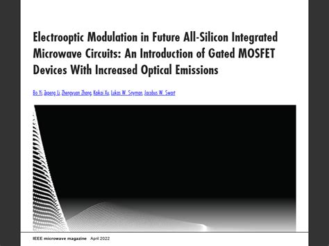 Ieee Microwave Magazine April 2022electrooptic Modulation In Future All Silicon Integrated