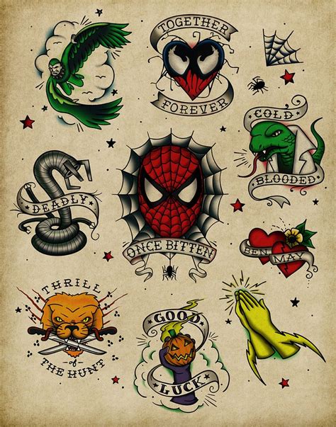 Spiderman Vintage Tattoo Flash Sheet I Whooped This Up For The