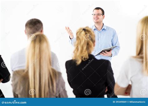 Happy Businessman Demonstrating His Project Stock Image Image Of Glasses Male 39349069