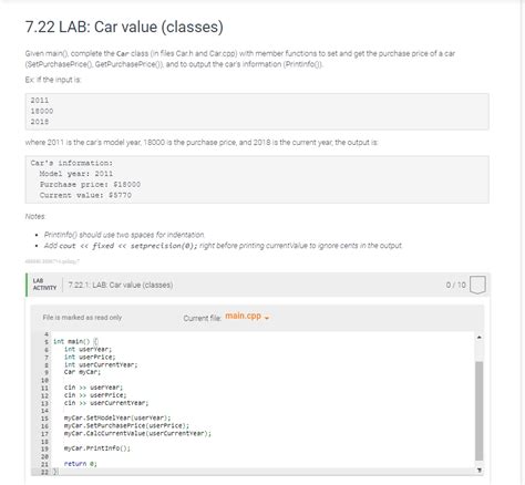 Solved Given Main Complete The Car Class In Files Car H Chegg Com