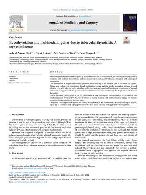Pdf Hypothyroidism And Multinodular Goiter Due To Tubercular Thyroiditis A Rare Coexistence