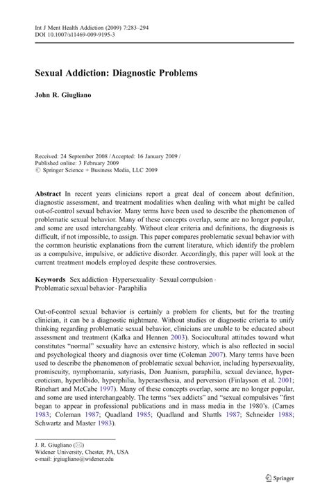 PDF Sexual Addiction Diagnostic Problems