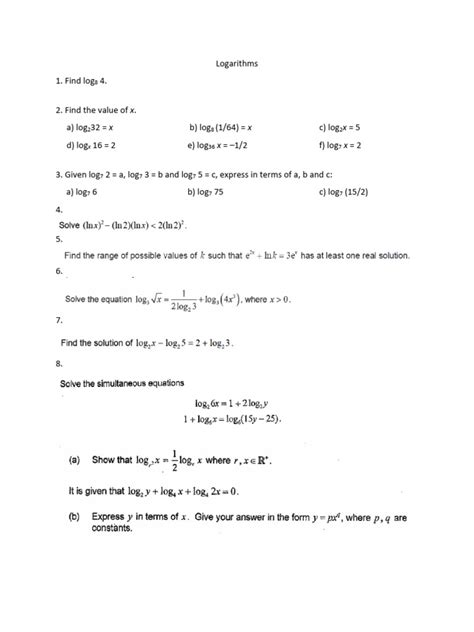 Logarithms 1 Pdf