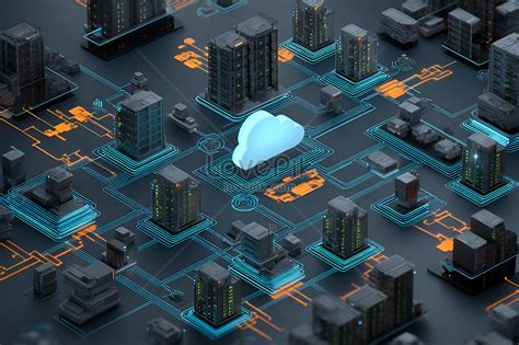 데이터 센터 네트워크가있는 블루 클라우드 아이콘 배경 사진 및 창의적인 일러스트 무료 다운로드 Lovepik