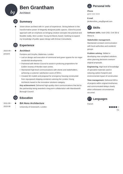 Architecture CV Template Examples For 2025
