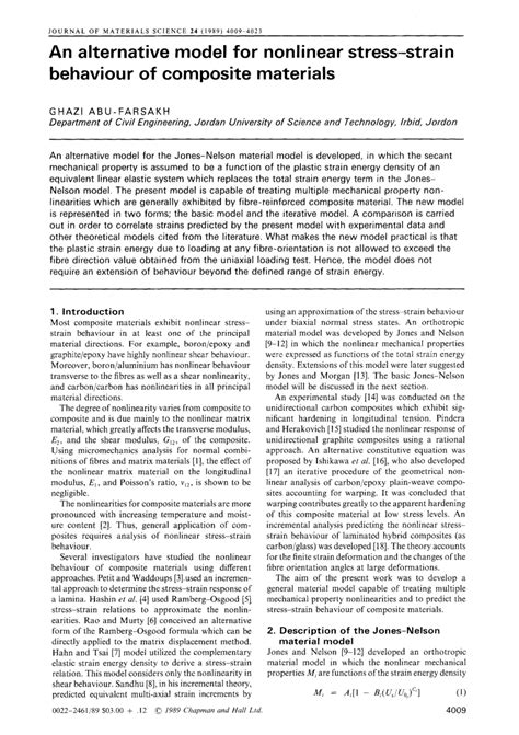 Pdf An Alternative Model For Nonlinear Stress Strain Behaviour Of Composite Materials
