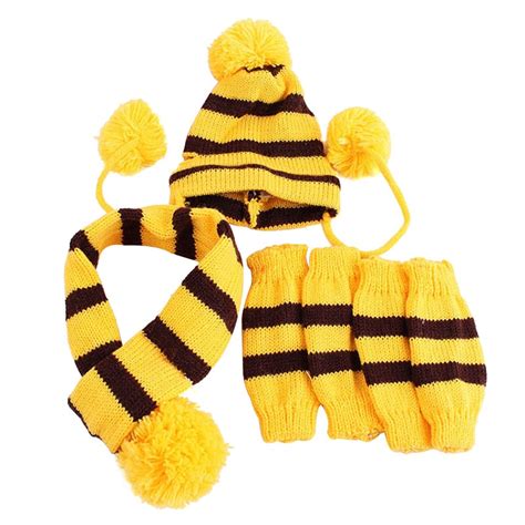 Badu Bg Pawstrip 3 цвята Плетена шапка за кучета Комплект шалове Мека топла крака Дрехи за
