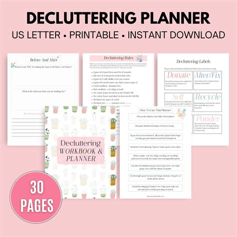 Decluttering Planner Decluttering Plan Housecleaning Checklists Decluttering Workbook Home