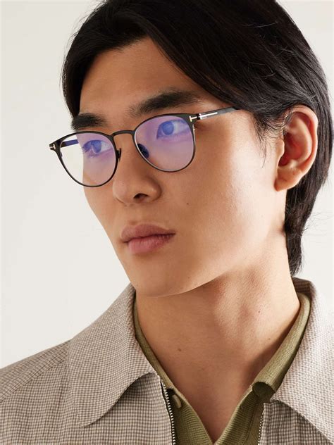 Tom Ford Eyewear Round Frame Titanium Blue Light Blocking Optical