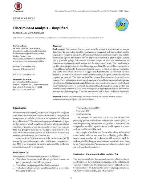 Pdf Discriminant Analysis Simplified