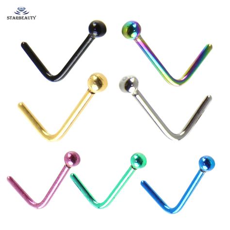 Pieces L Shaped Nose Rings Fake Nose Stud Ring Solid Black Nose Piercing Pin Hook Piercings