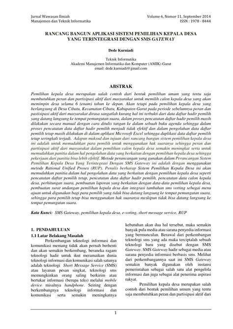 Pdf Rancang Bangun Aplikasi Sistem Pemilihan Kepala Desa Yang Terintegrasi Dengan Sms Gateway