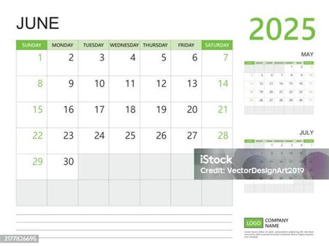 2025 년 6 월 캘린더 플래너 2025 템플릿 일요일에 주 시작 데스크 캘린더 2025 디자인 심플하고 깨끗한 디자인 녹색 배경 벽 달력 기업 디자인 플래너 템플릿 벡터