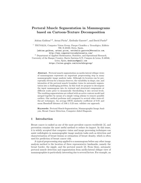 Pdf Pectoral Muscle Segmentation In Mammograms Based On Cartoon Texture Decomposition