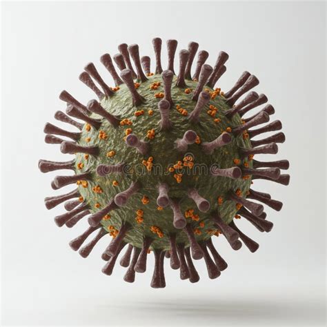 3d Illustration Of A Virus With A Spherical Green Body Textured Surface And Numerous Stock