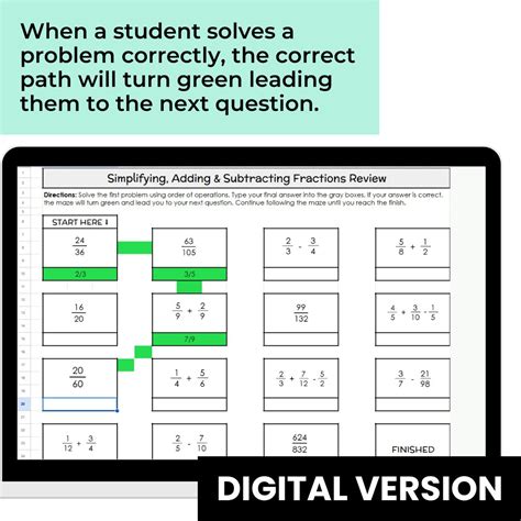 Adding And Subtracting Fractions Digital Maze Activity Unlike Denominators Boldly Inspired