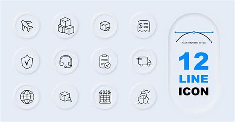 트럭과 같은 다양한 운송 수단을 특징으로 하는 상품 운송을 나타내는 벡터 아이콘 집합입니다 파스텔 색상 배경입니다 벡터 12 라인 아이콘 공급망에 대한 스톡 벡터 아트 및