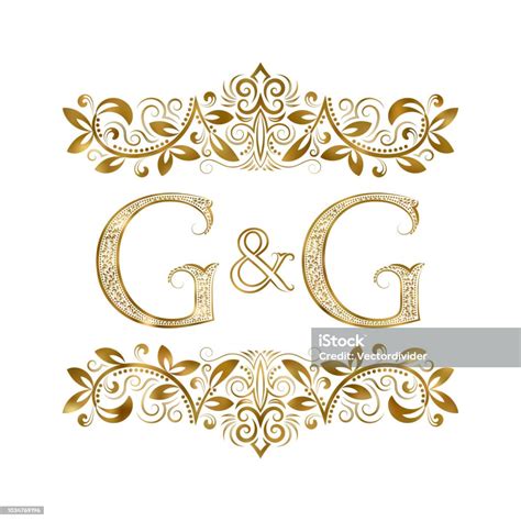 G 그리고 G 빈티지 이니셜 기호입니다 글자 장식 요소에 의해 포위 된다 결혼식 또는 로얄 스타일에서 비즈니스 파트너 모노 그램입니다 고풍스런에 대한 스톡 벡터 아트 및