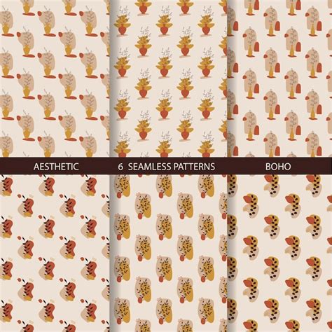 미적 패턴 보호 패턴 보호 및 미적 스타일의 원활한 패턴 세트 프리미엄 벡터