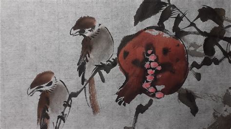 석류 그리기 문인화 수묵화 한국화 Youtube