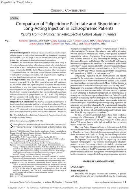 Pdf Comparison Of Paliperidone Palmitate And Risperidone Long Acting Injection In