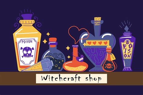 마법의 물약 마녀 또는 마법사 구성 할로윈 장식 포스터 또는 카드입니다 마법의 영약 신비한 연금술사 병 다채로운 액체가 담긴 병 만화 고립 된 벡터 일러스트 레이 션 독성