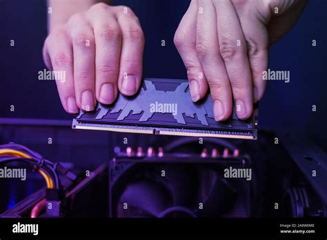 Installation Of Modern DDR Memory Module With Heat Sink High