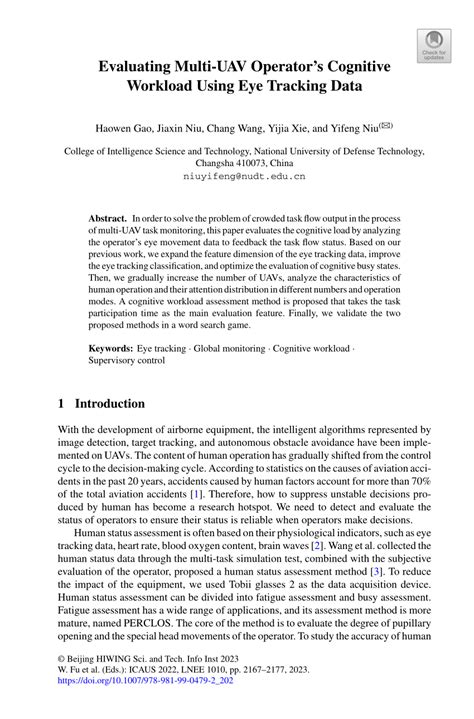 Pdf Evaluating Multi Uav Operators Cognitive Workload Using Eye Tracking Data