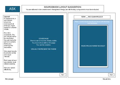 Visual Arts Sourcebook Layout Page 1 Page 2 Cover Page Theme Name