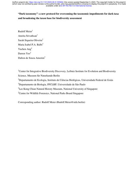 PDF Dark Taxonomy A New Protocol For Overcoming The Taxonomic Impediments For Dark Taxa And