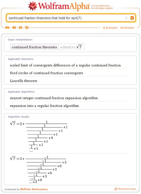 Computational Knowledge Of Continued Fractionswolfram Alpha Blog